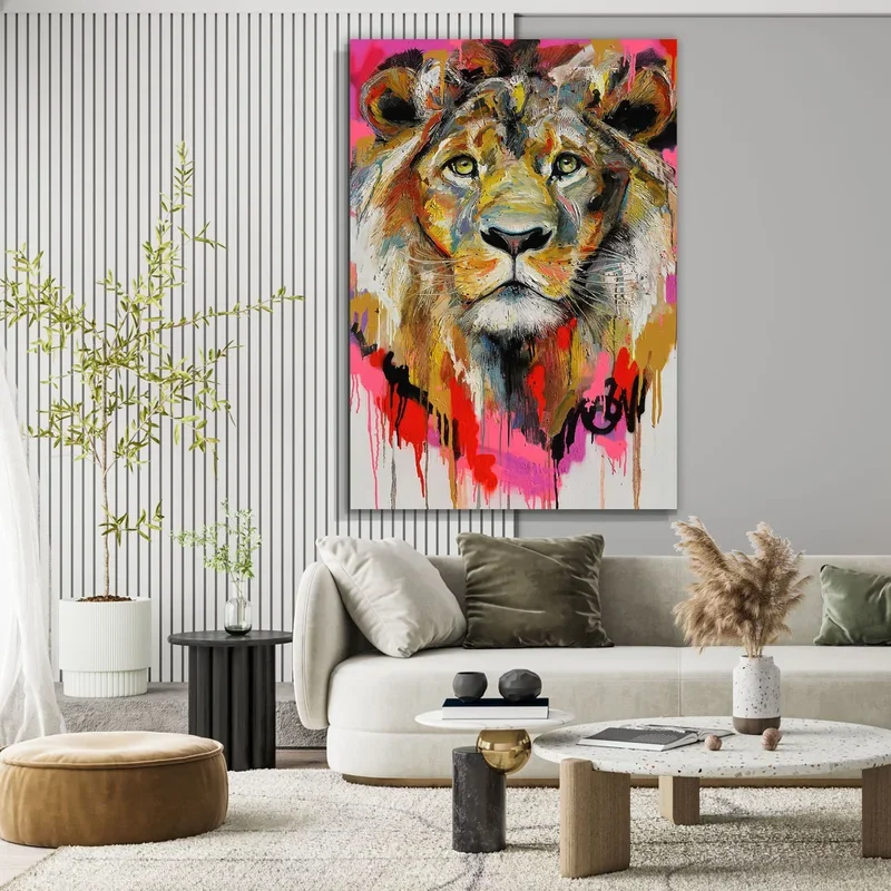 Tela Decorativa Grande Pink Leão - 60cm x 90cm