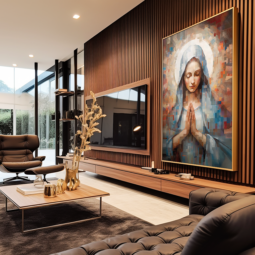 Quadro Decorativo Pintura Retrato Virgem Maria Rezando V987