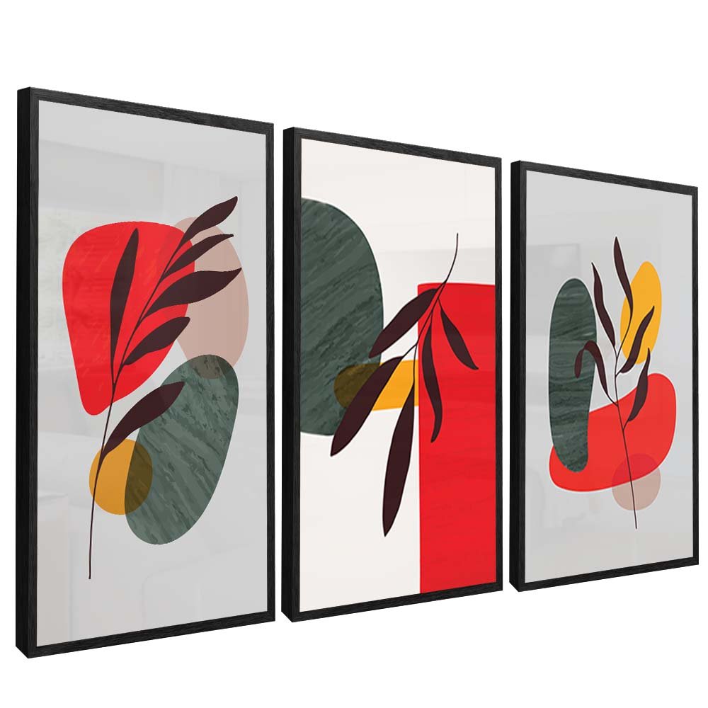 Quadros Decorativos Trio Floral e Formas V1614