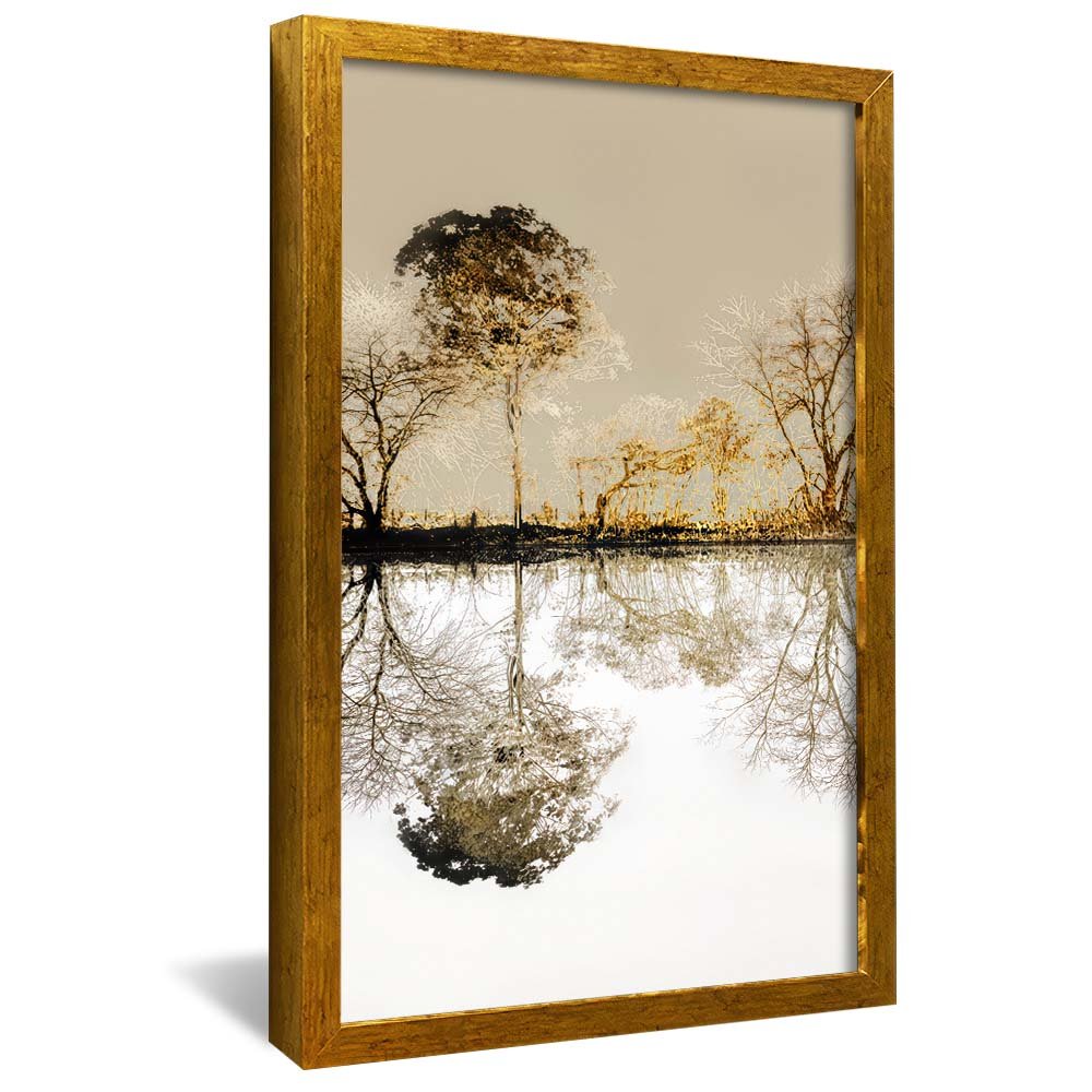 Quadro Decorativo Flores Fundo Branco com Detalhes Dourados V2120