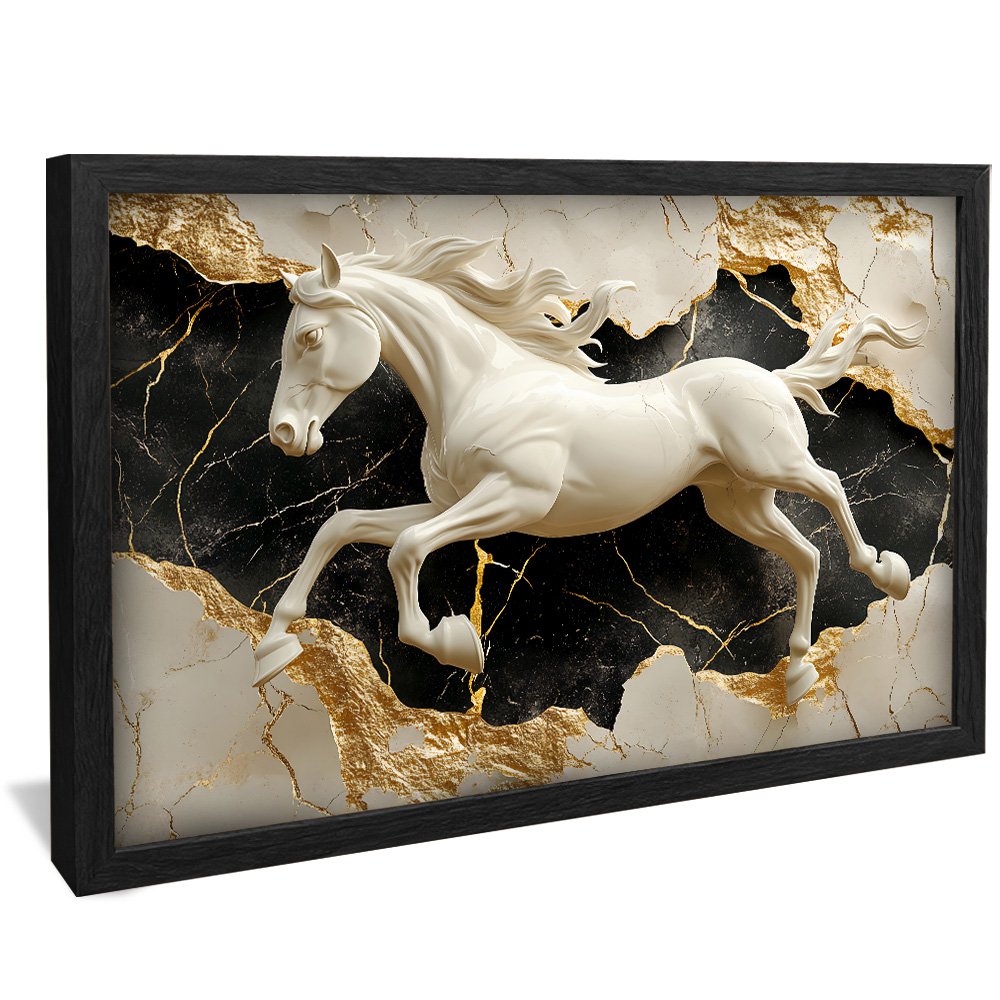 Quadro Decorativo Cavalo Branco no Mármore V2331