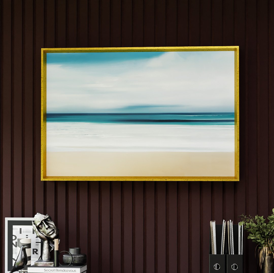 Quadro Moldura Côncava Pintura Praia e Horizonte PPHV2536