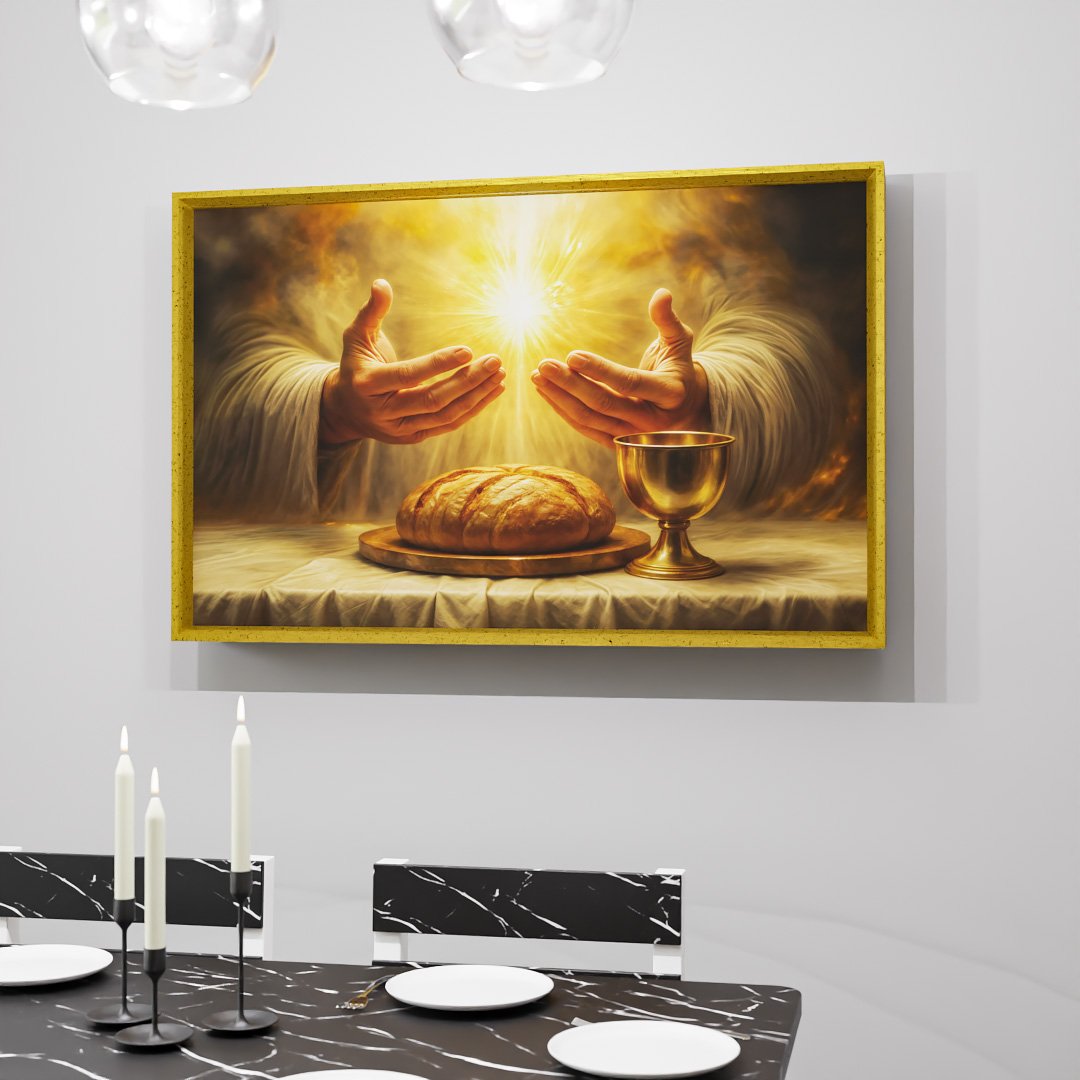 Quadro Moldura Côncava Abençoando o Pão