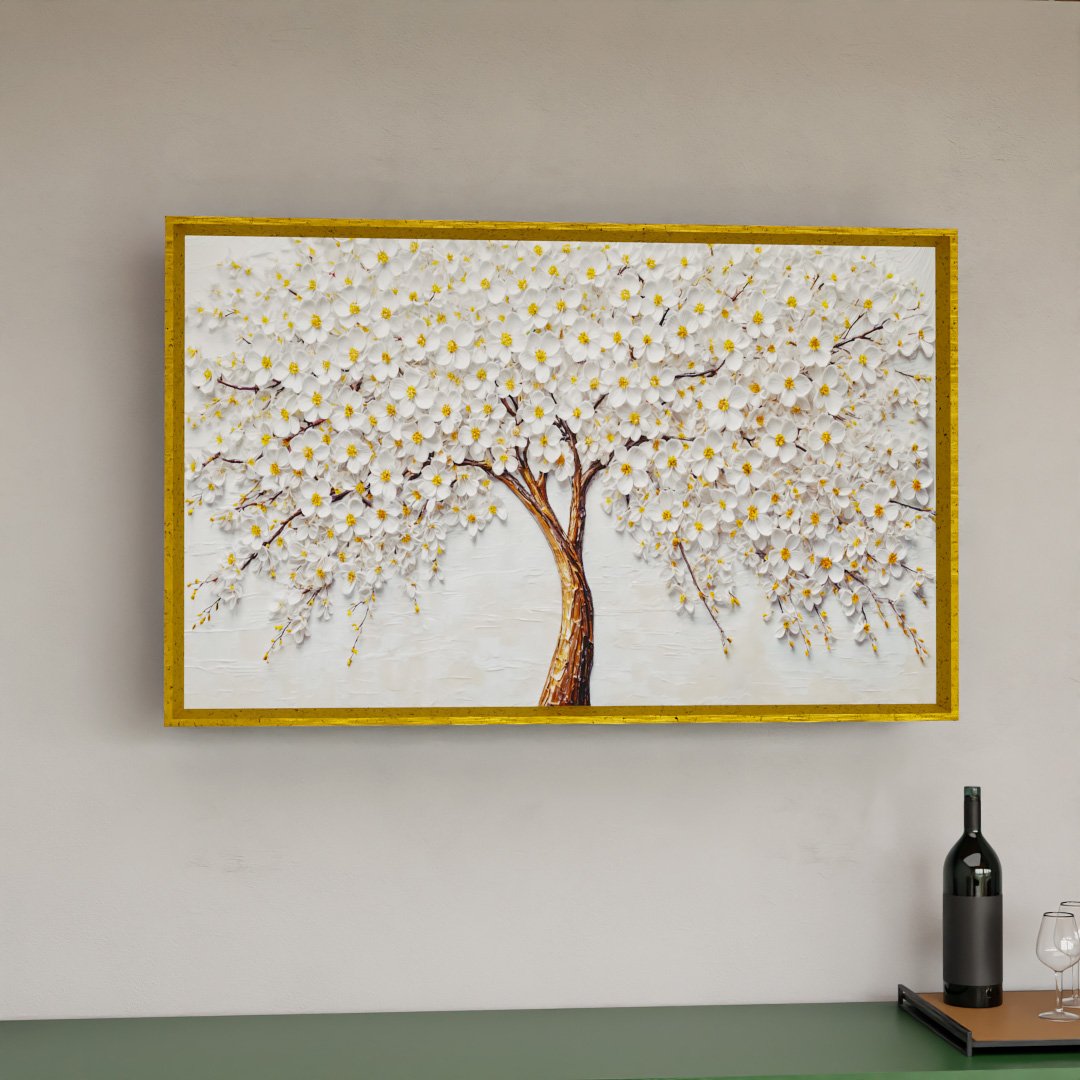 Quadro Moldura Côncava Árvore e Flores