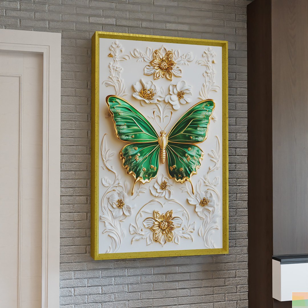 Quadro Moldura Côncava Borboleta Esmeralda