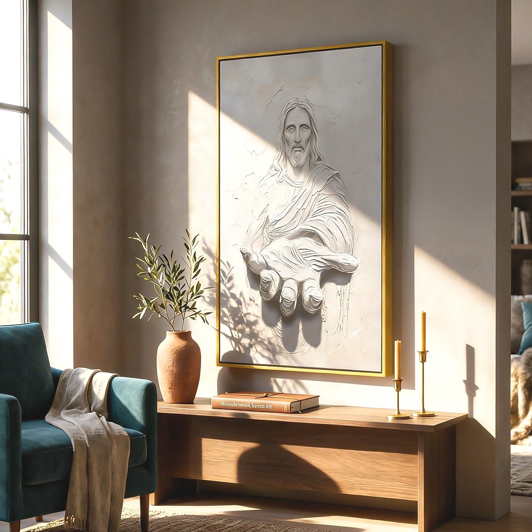 Quadro Moldura Flutuante Segure na mão de Cristo 3D V2967